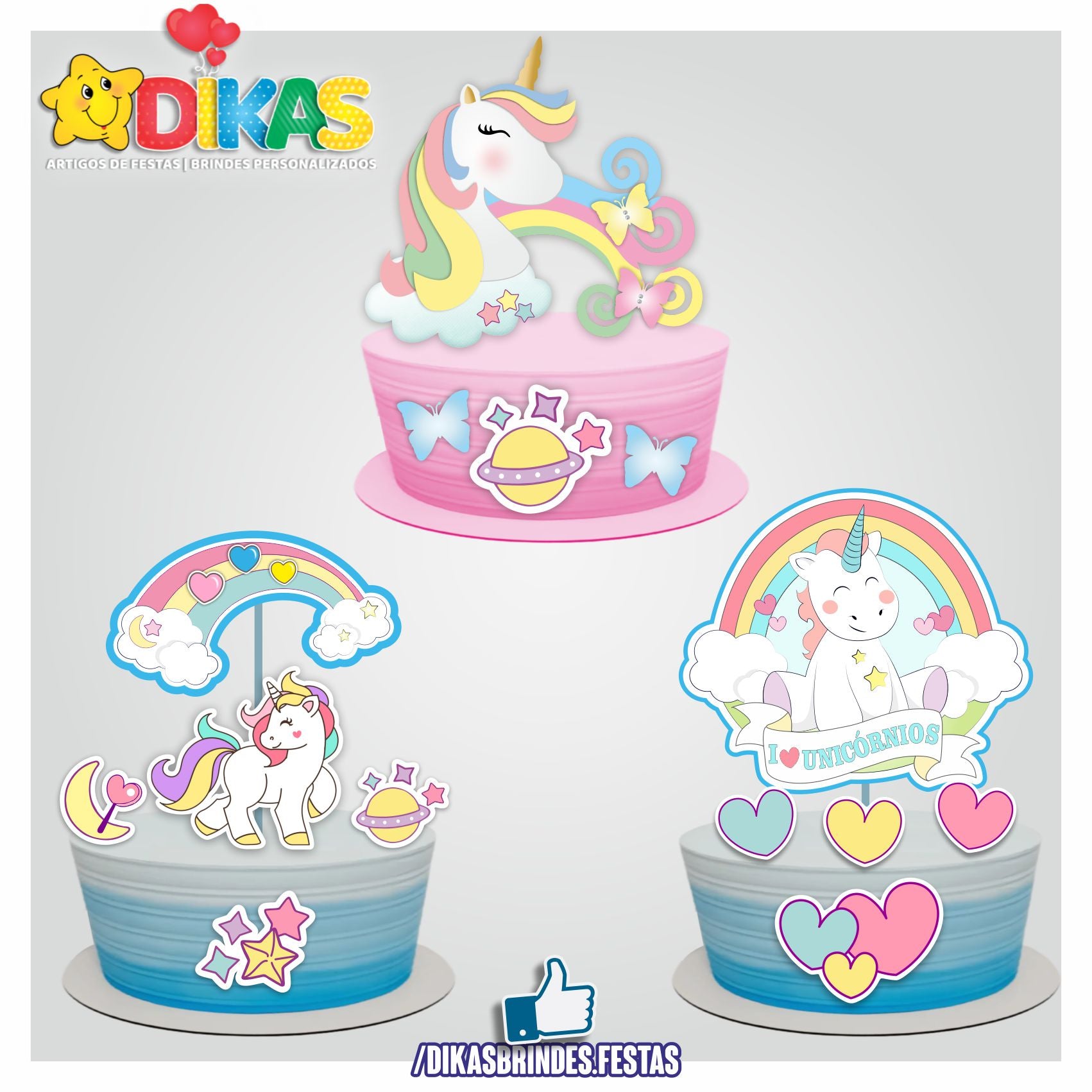 TOPO DE BOLO - UNICÓRNIO – dikasbrindes