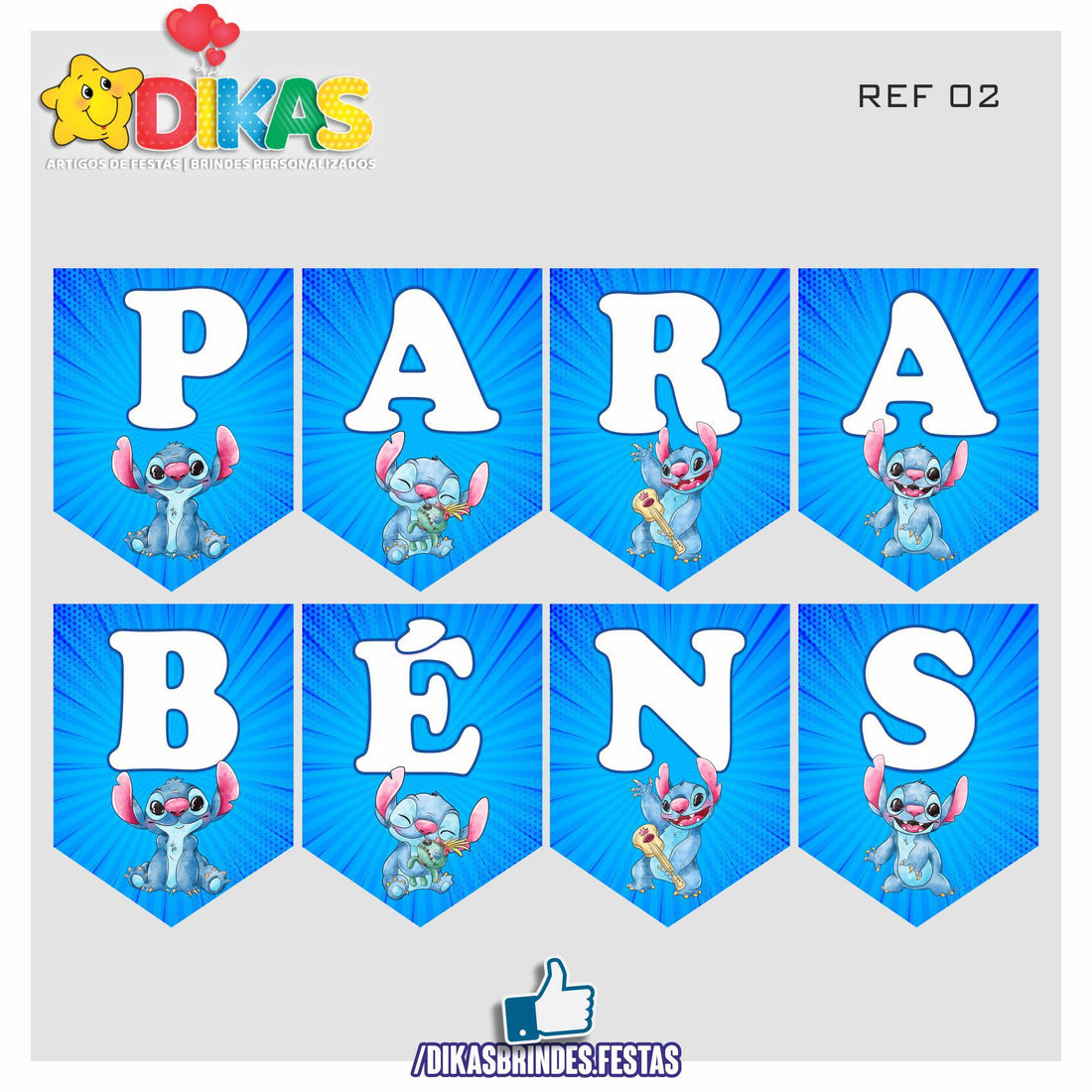 BANDEIROLA "PARABÉNS" - STITCH – dikasbrindes