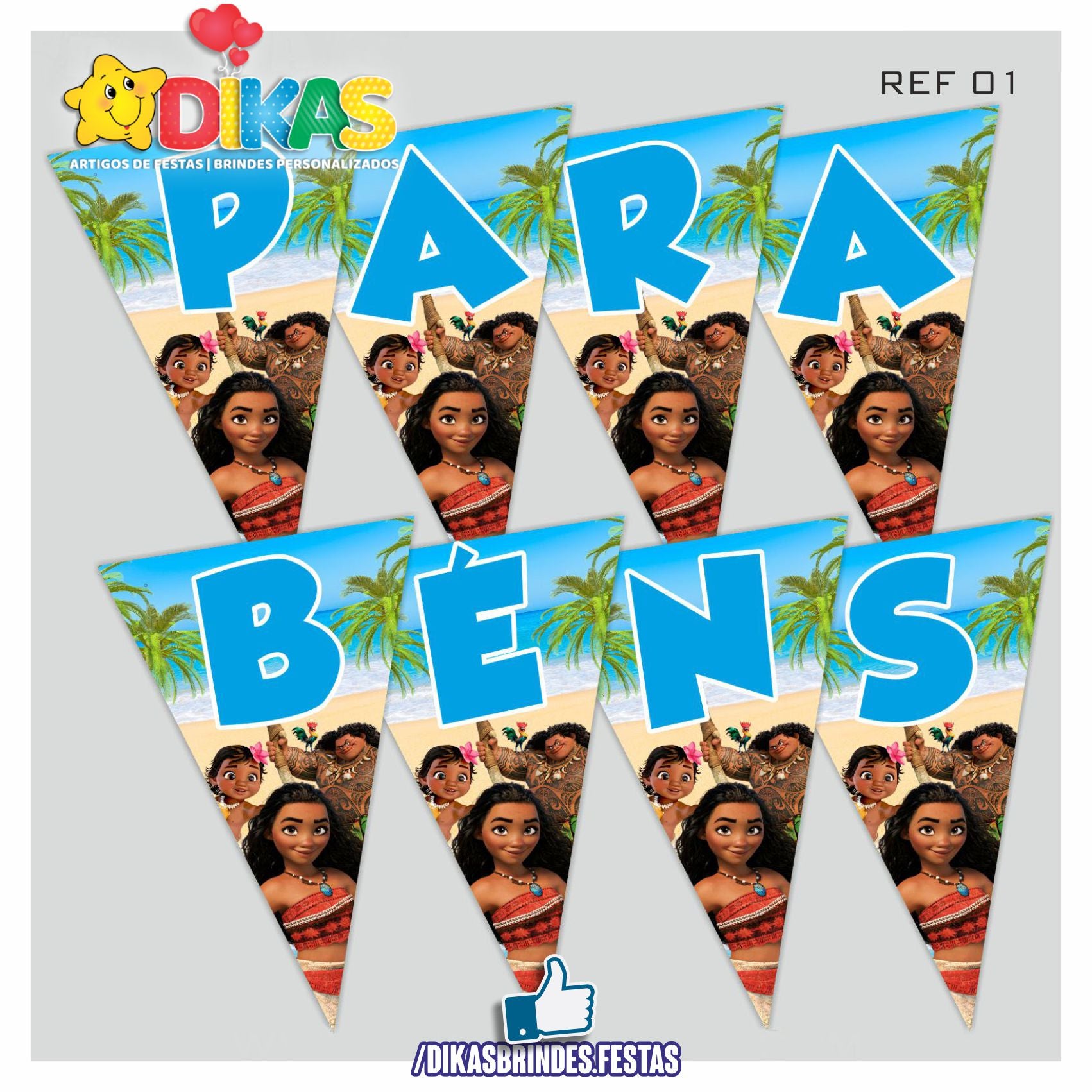 BANDEIROLA "PARABÉNS" - VAIANA – dikasbrindes