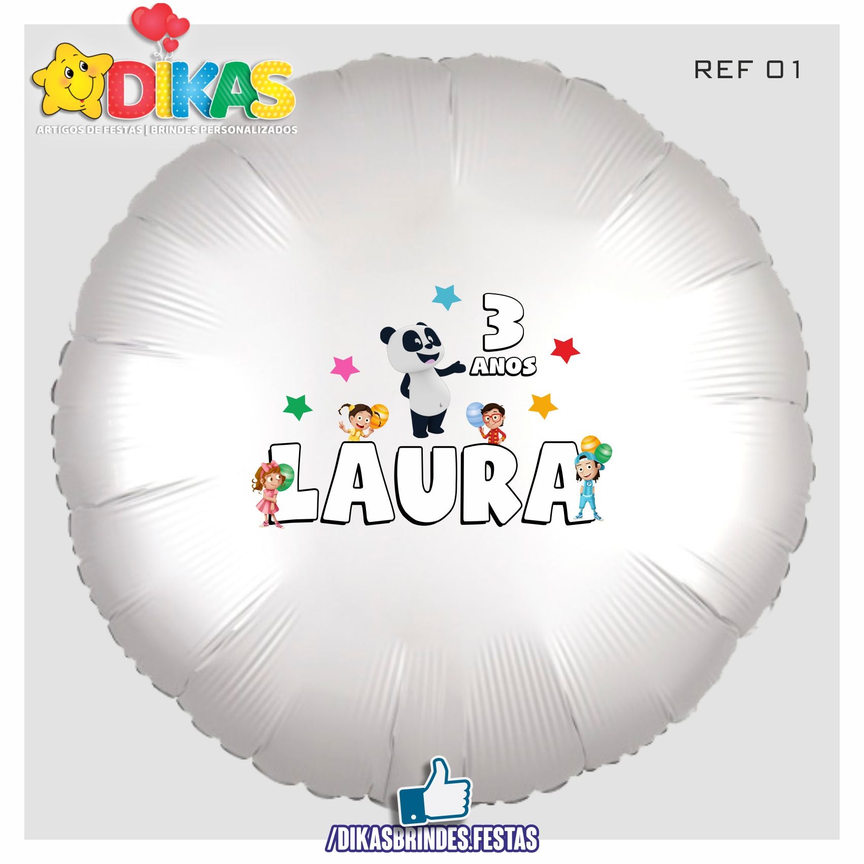 BALÃO FOIL PERSONALIZADO - PANDA E OS CARICAS – dikasbrindes