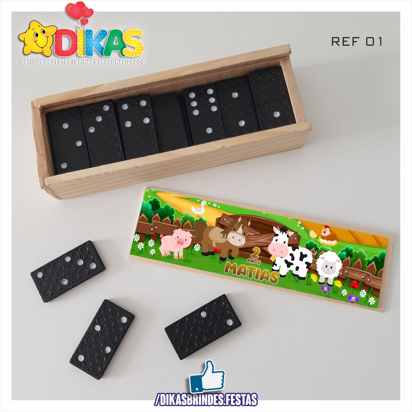 DOMINÓ C/ CAIXINHA PERSONALIZADA - ANIMAIS DA QUINTA – dikasbrindes
