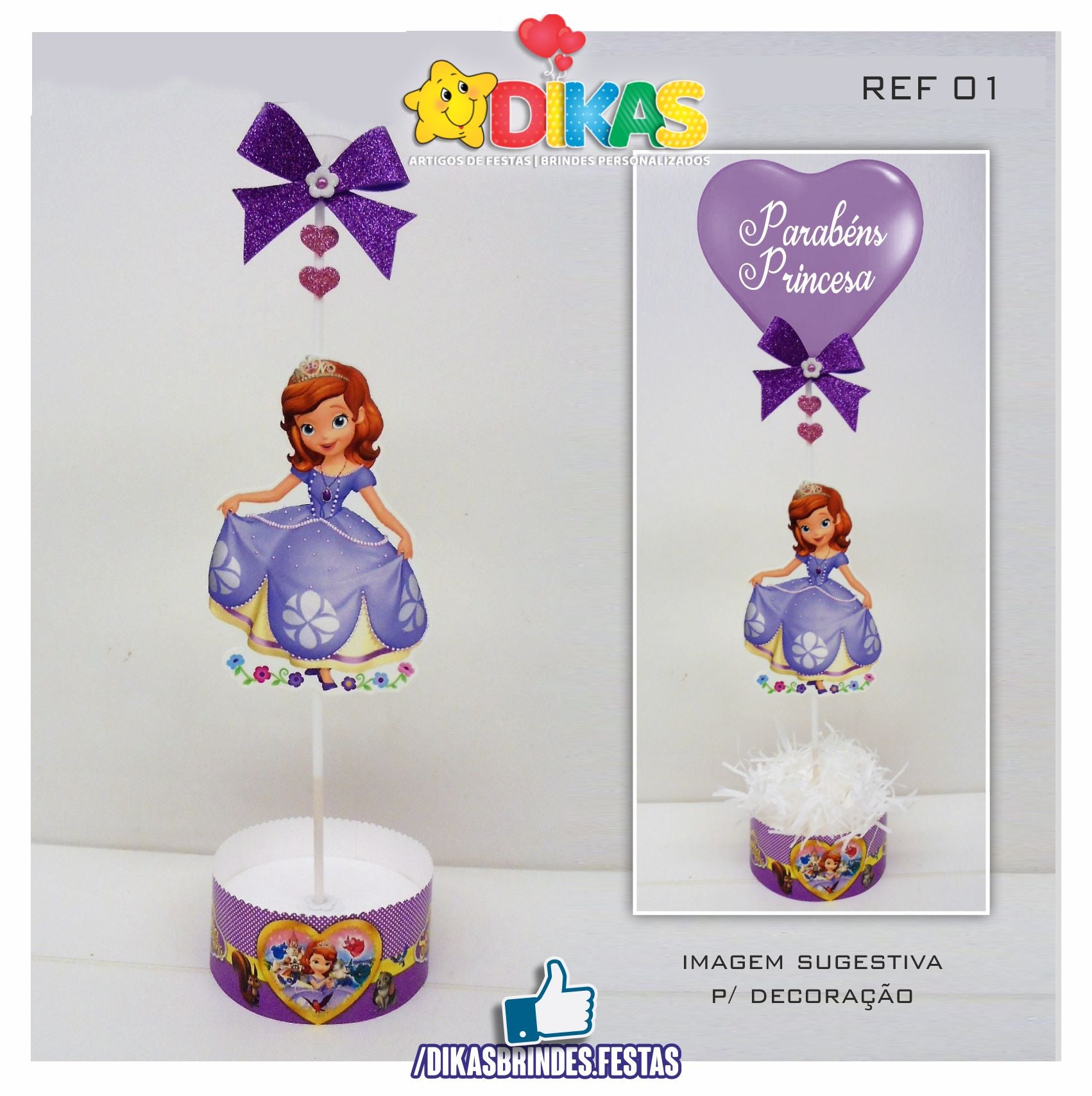CENTRO DE MESA C/ SUPORTE P/ BALÃO - PRINCESA SOFIA – dikasbrindes