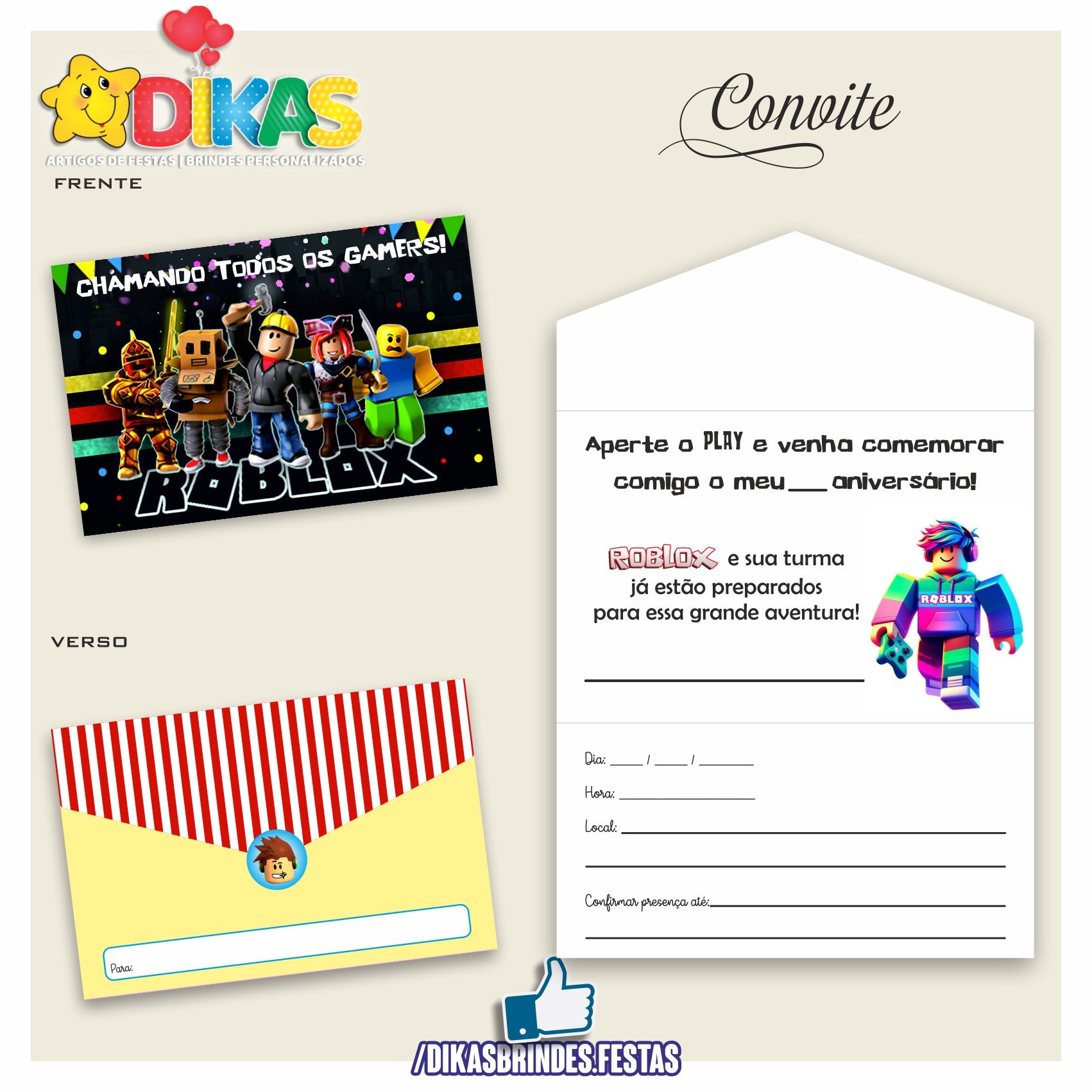 CONVITES DE ANIVERSÁRIO - ROBLOX – dikasbrindes