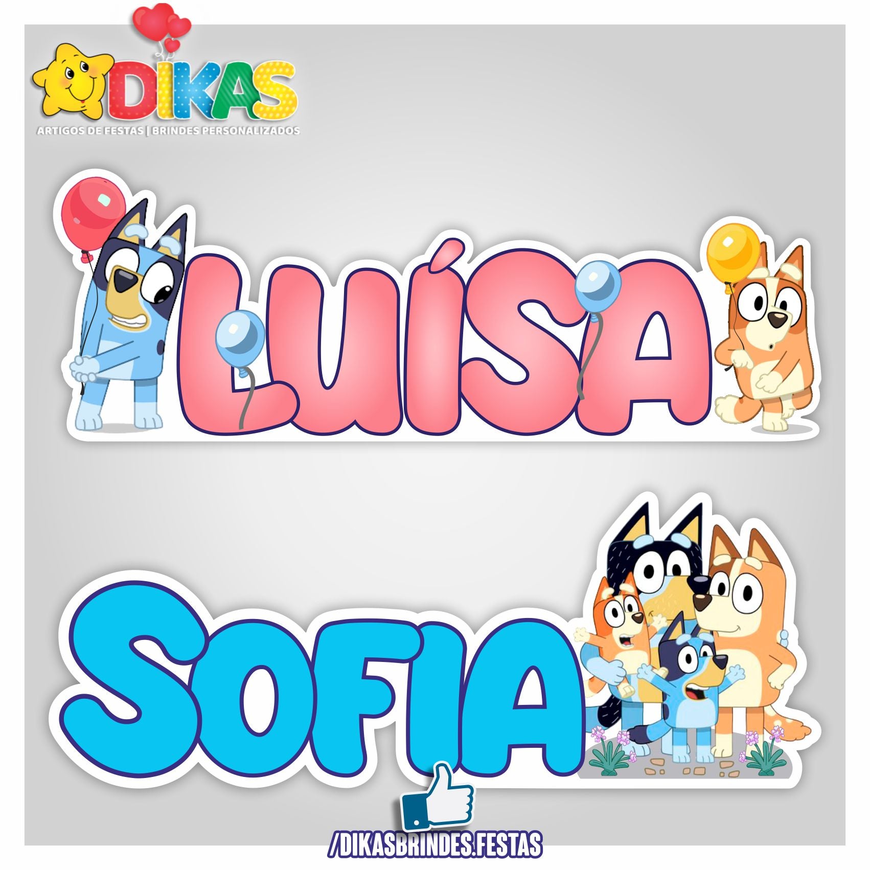 NOME DECORATIVO - BLUEY – dikasbrindes