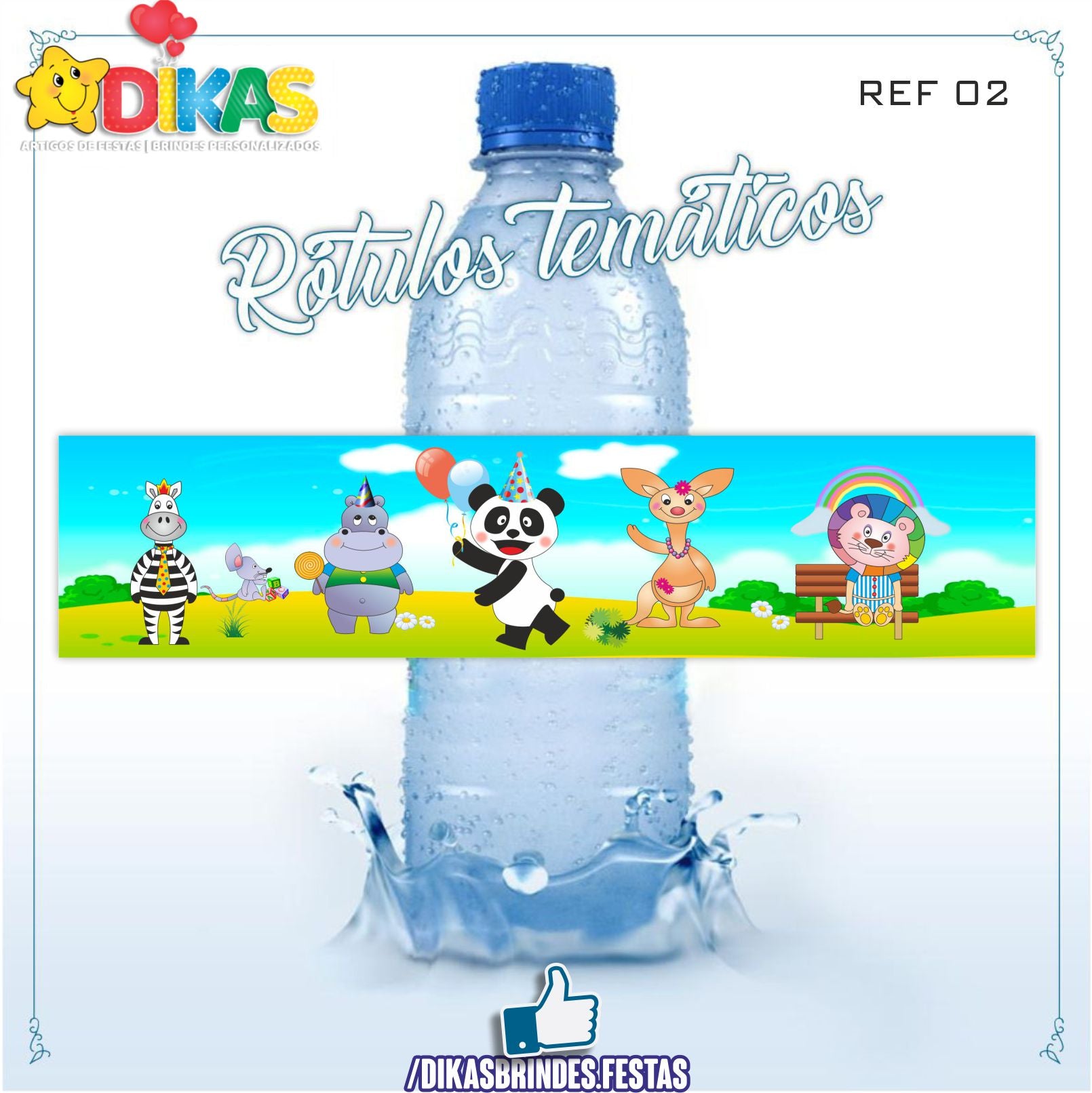 RÓTULO P/ GARRAFA DE ÁGUA - PANDA E OS AMIGOS – dikasbrindes