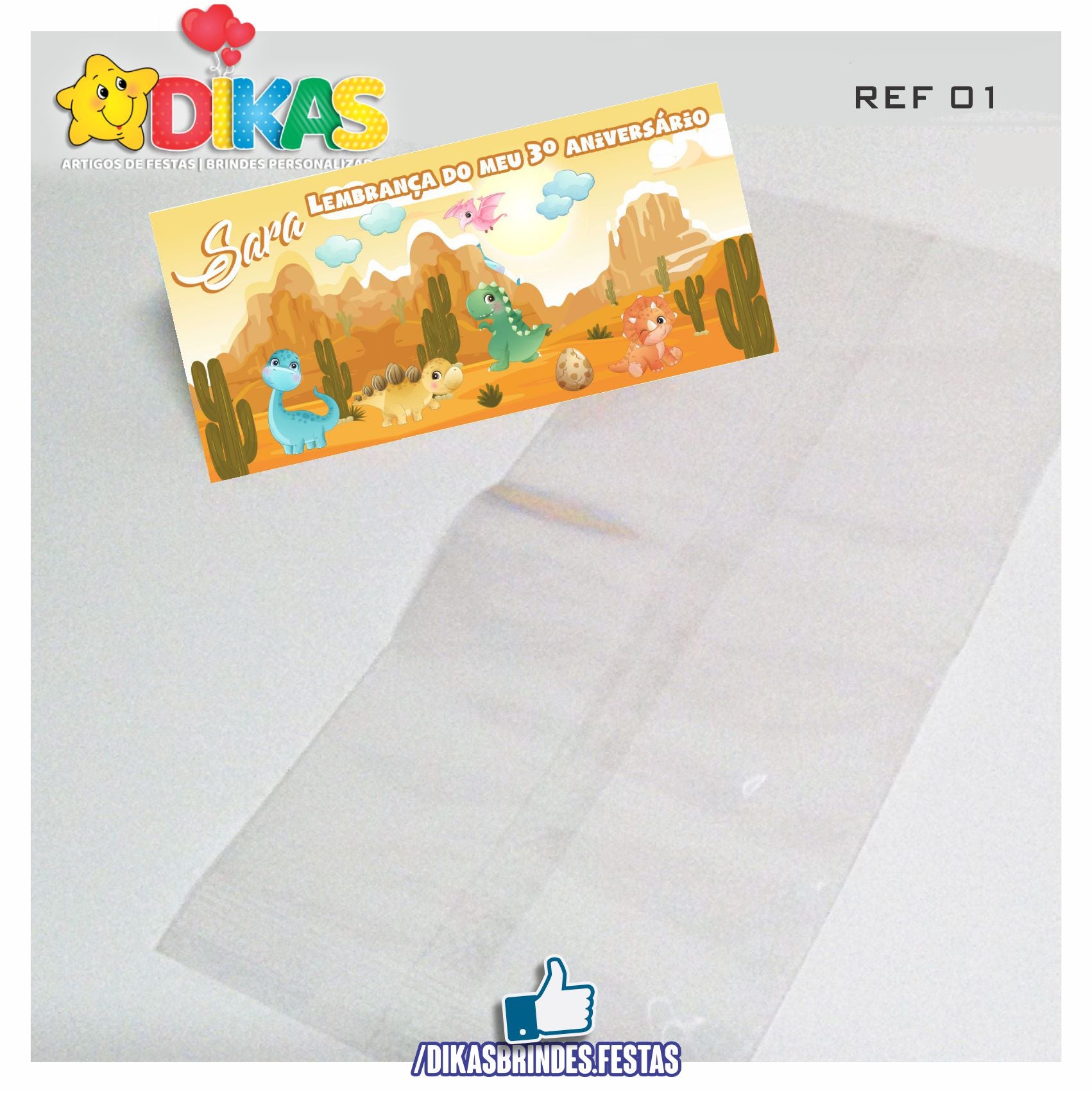 SACO PRENDA C/ TAG PERSONALIZADO - DINOSSAUROS – dikasbrindes