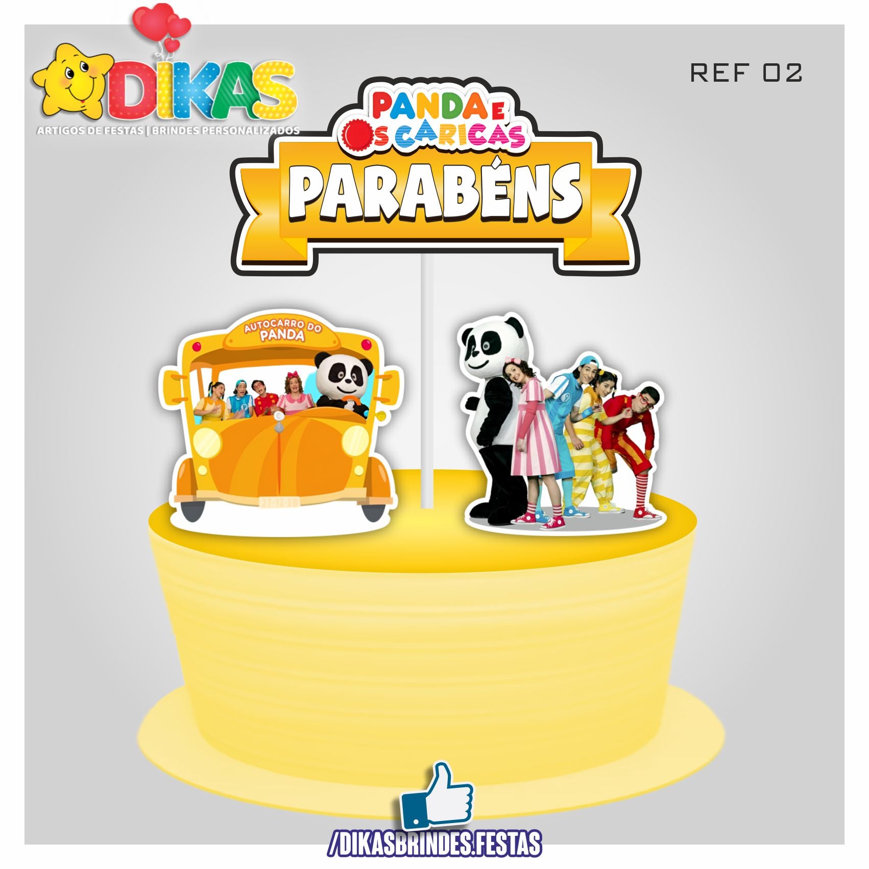 TOPO DE BOLO - PANDA E OS CARICAS – dikasbrindes