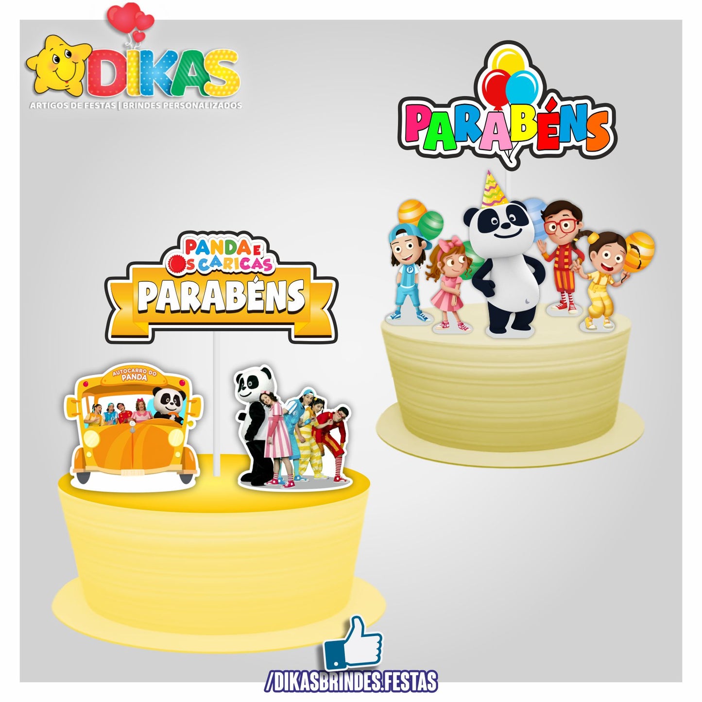 TOPO DE BOLO - PANDA E OS CARICAS – dikasbrindes
