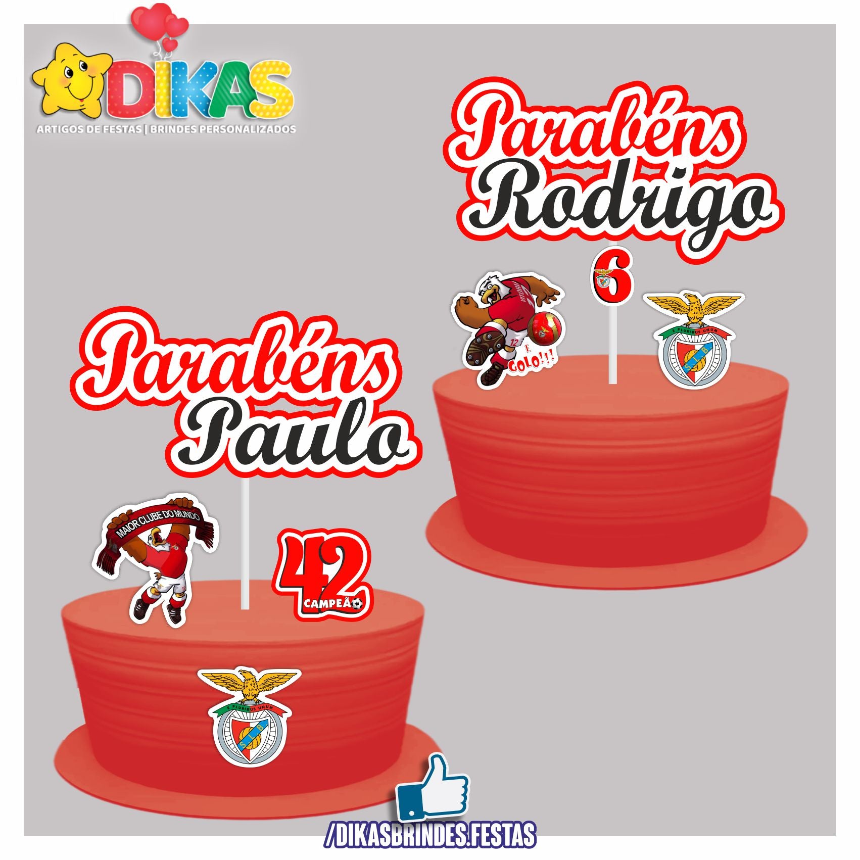 TOPO DE BOLO PERSONALIZADO - FUTEBOL BENFICA – dikasbrindes