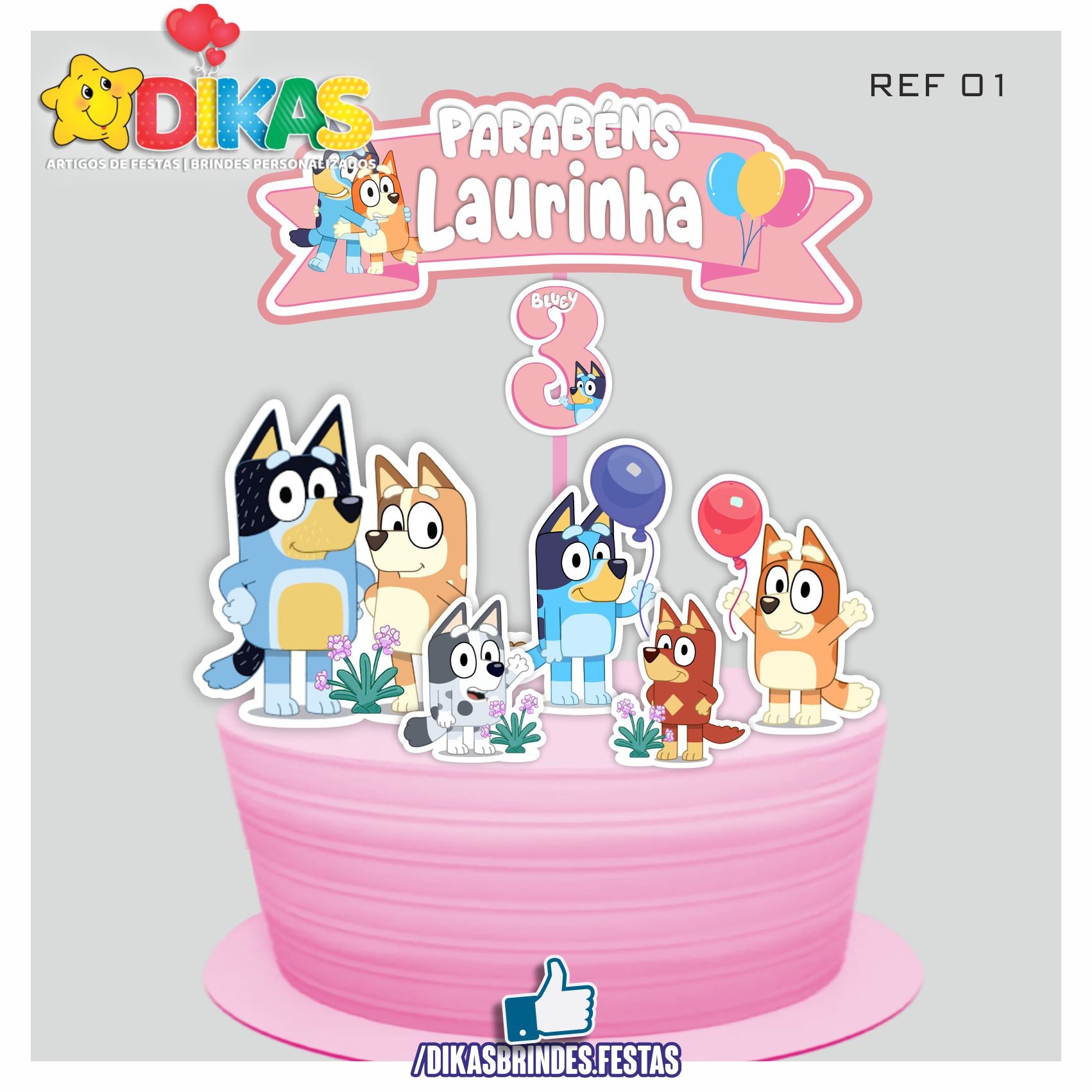 TOPO DE BOLO PERSONALIZADO - BLUEY – dikasbrindes