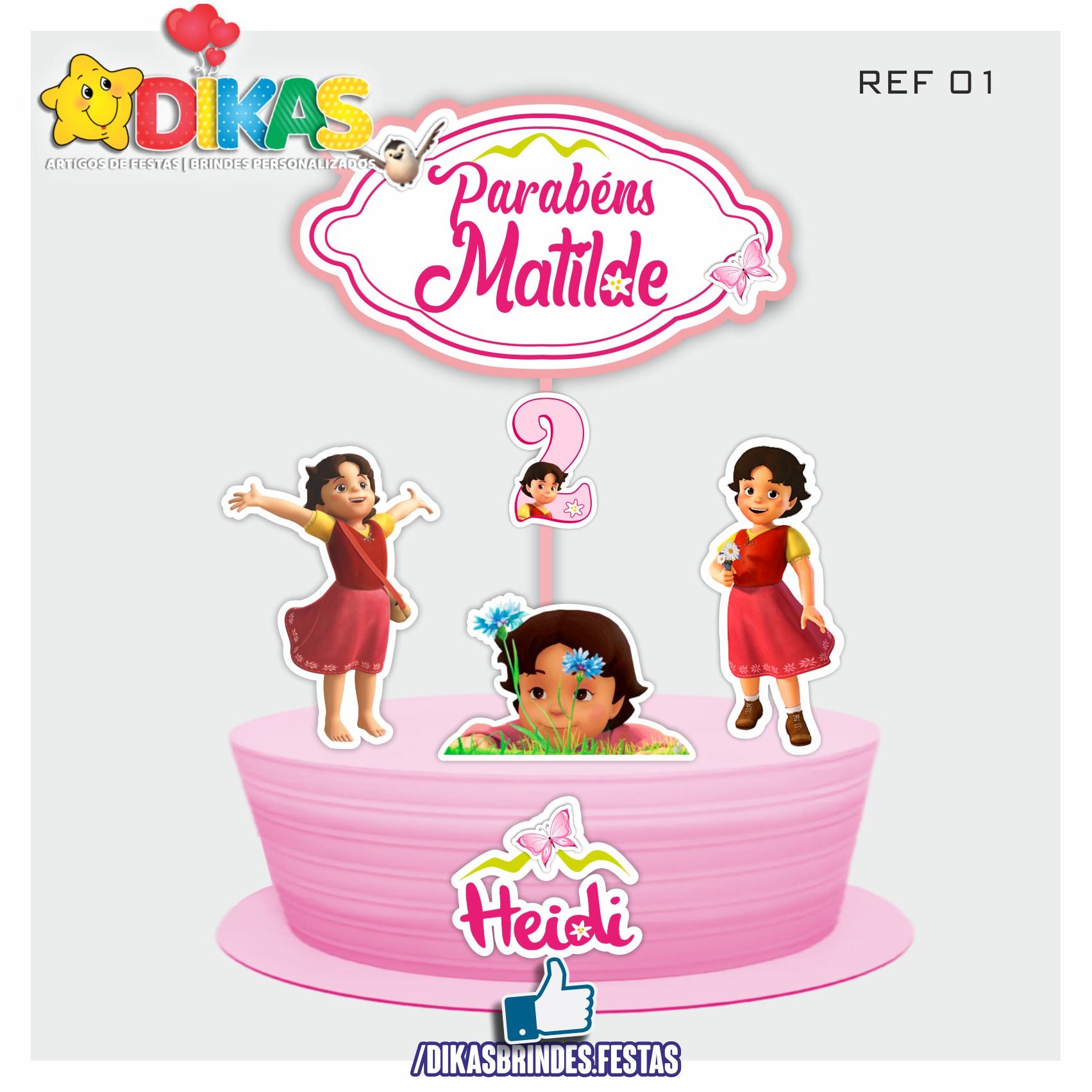 TOPO DE BOLO PERSONALIZADO - HEIDI – dikasbrindes
