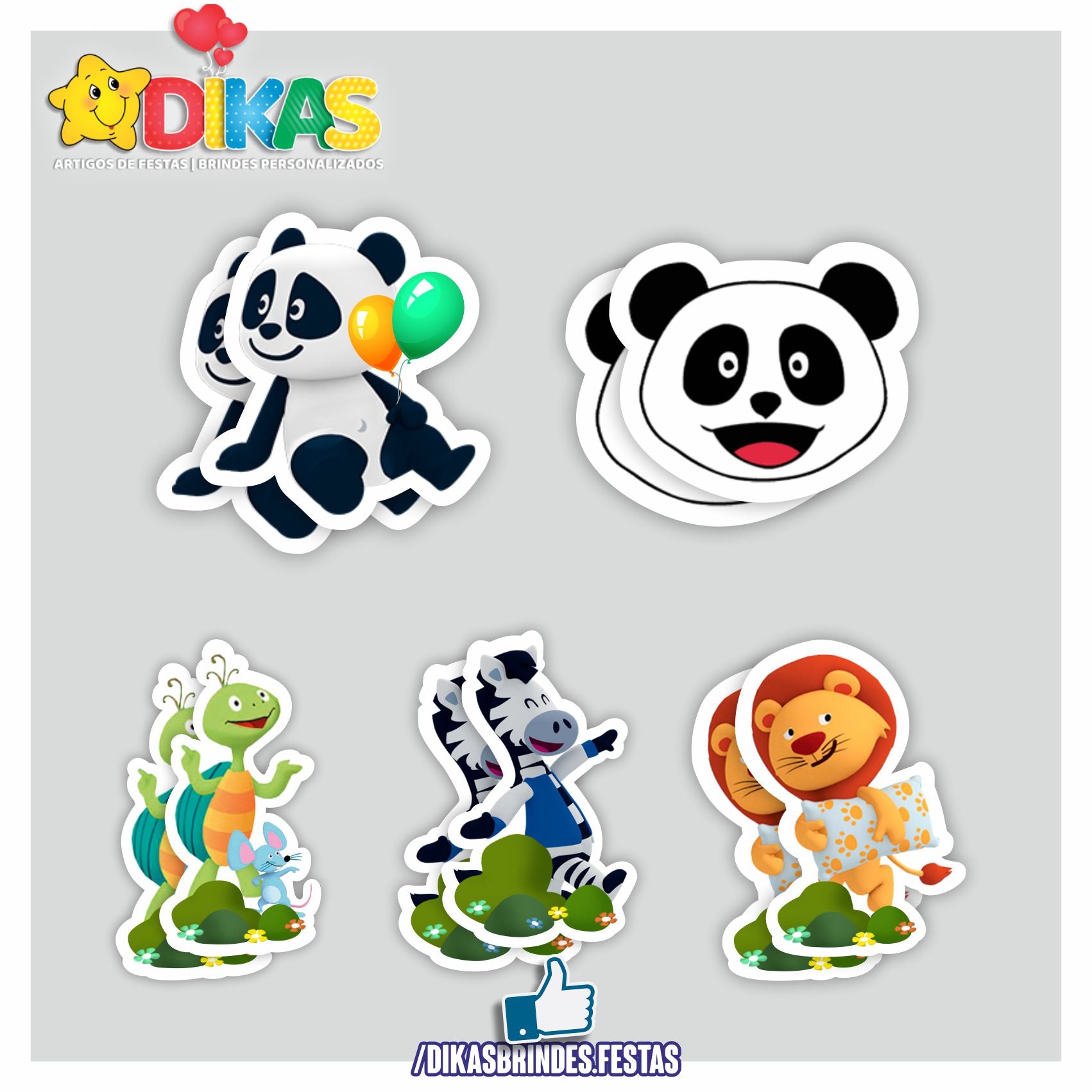APLIQUES PEQUENOS - PANDA E OS AMIGOS – dikasbrindes